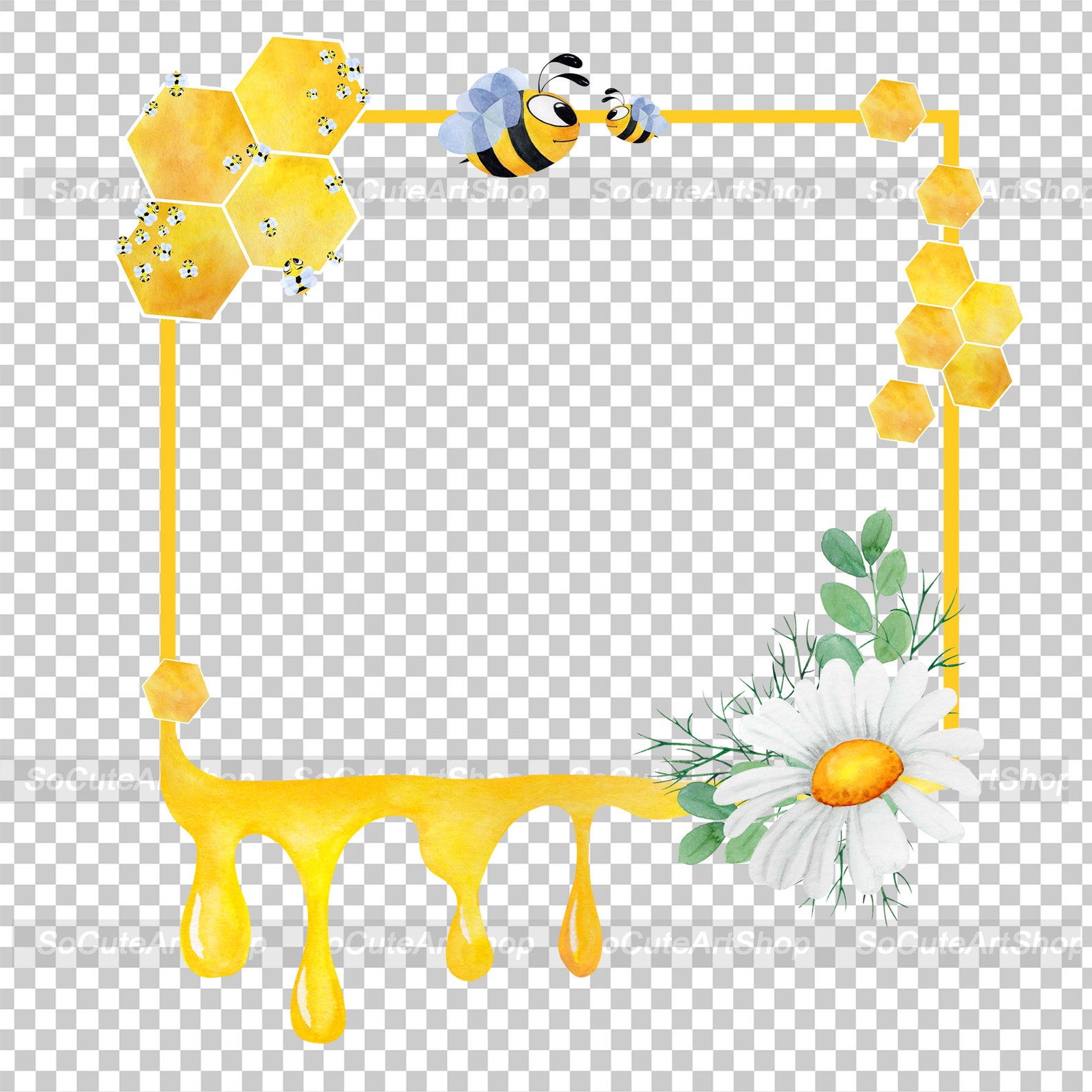 Watercolor Honey Bee Frames Clipart, Digital Flower Frames, Fathers Day ...