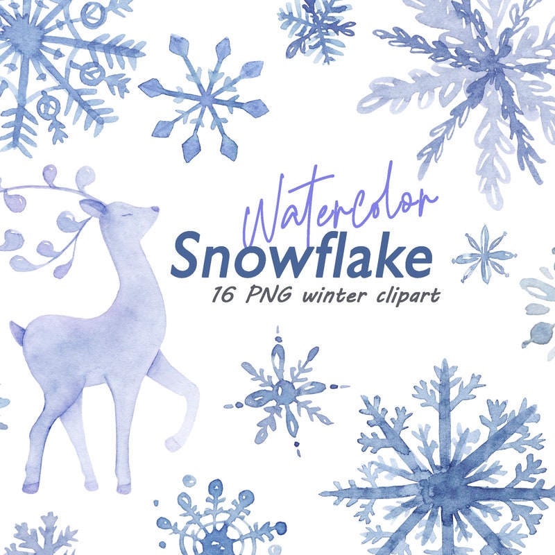 Watercolor Snowflakes Clipart - Etsy