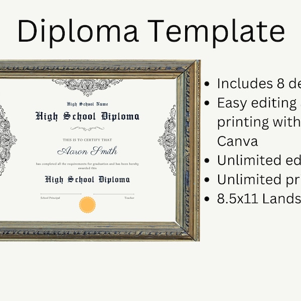 Hs Diploma Template - Etsy