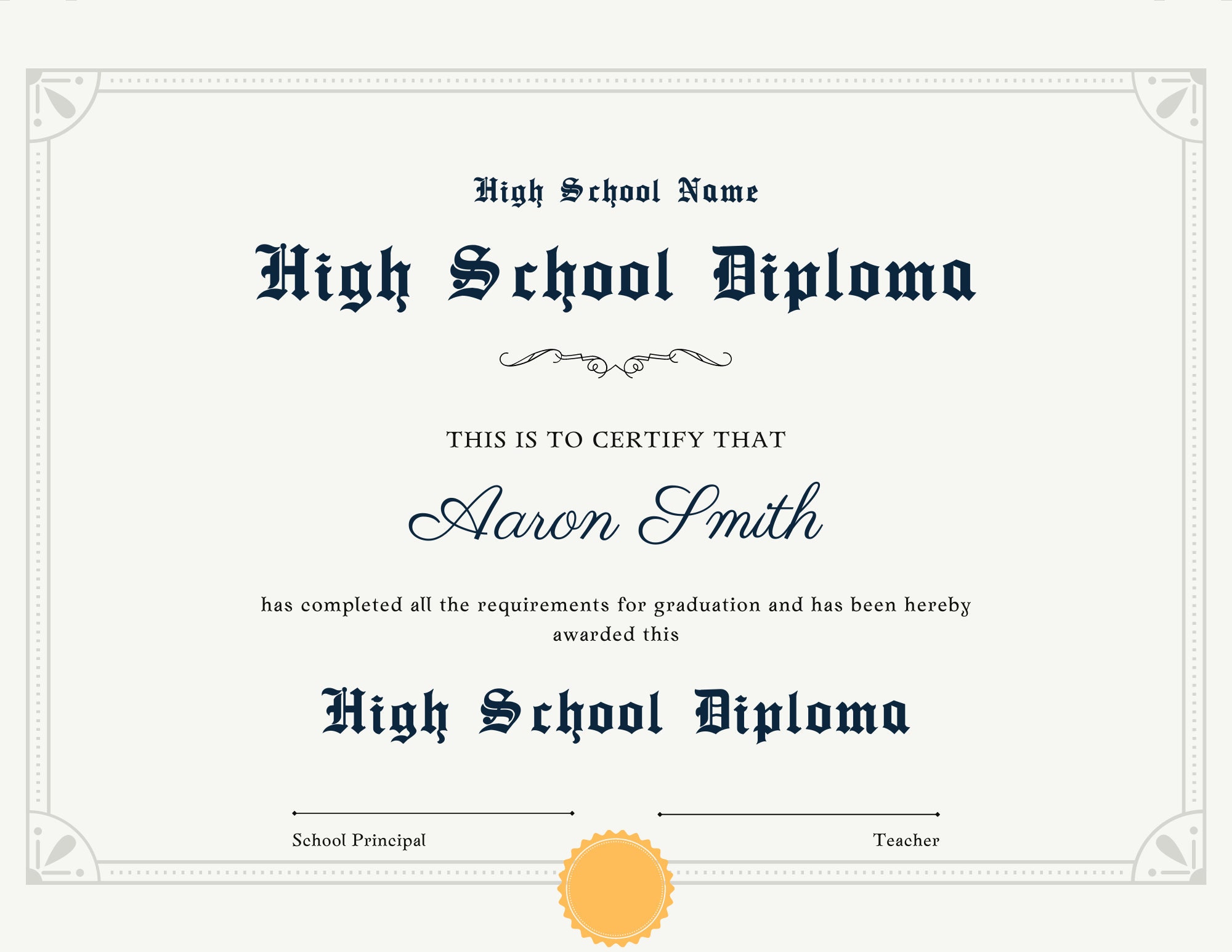Diploma Template, Graduation Diploma, High School Diploma, Homeschool ...