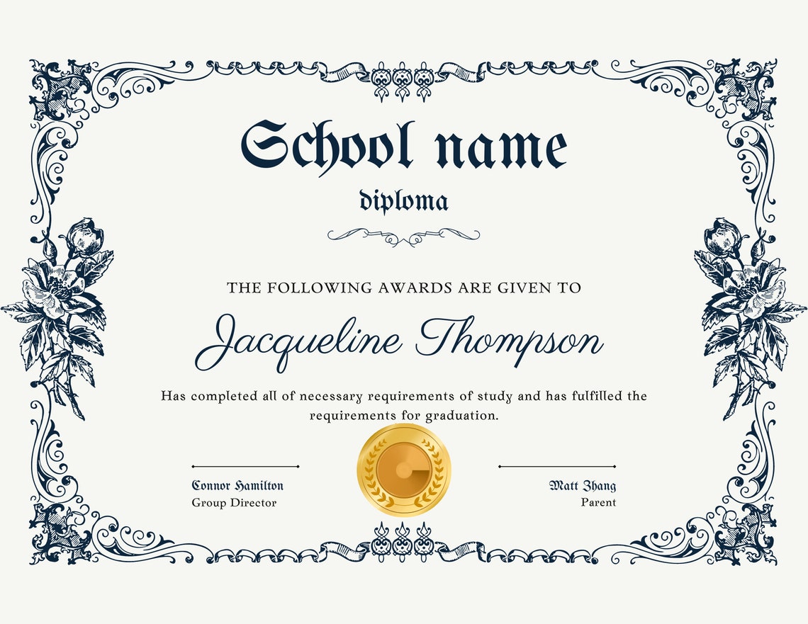 Homeschool Diploma Template, Certificate of Completion, Home School ...