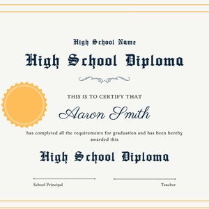 Diploma Template, Graduation Diploma, High School Diploma, Homeschool ...
