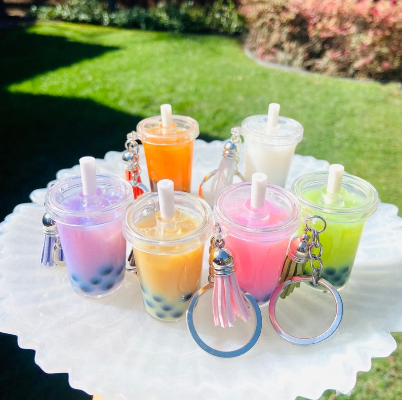 Liquid Boba Tea Keychain, Bubble Tea Key Chain, Bubble Milk Tea Keyring ...