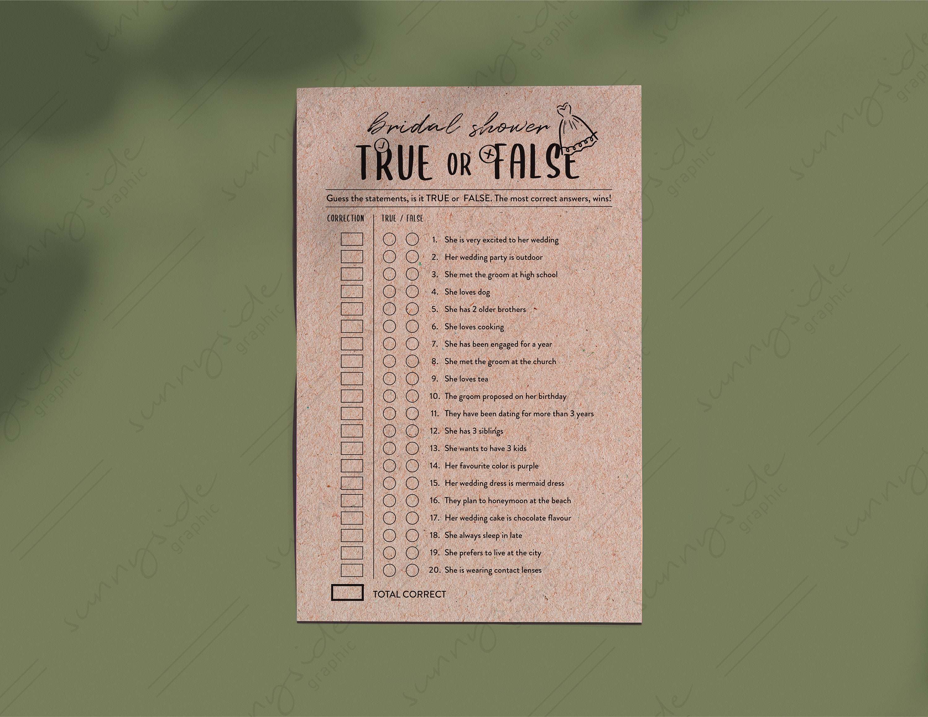 Bridal Shower True or False. Guessing the Bride. Guess - Etsy
