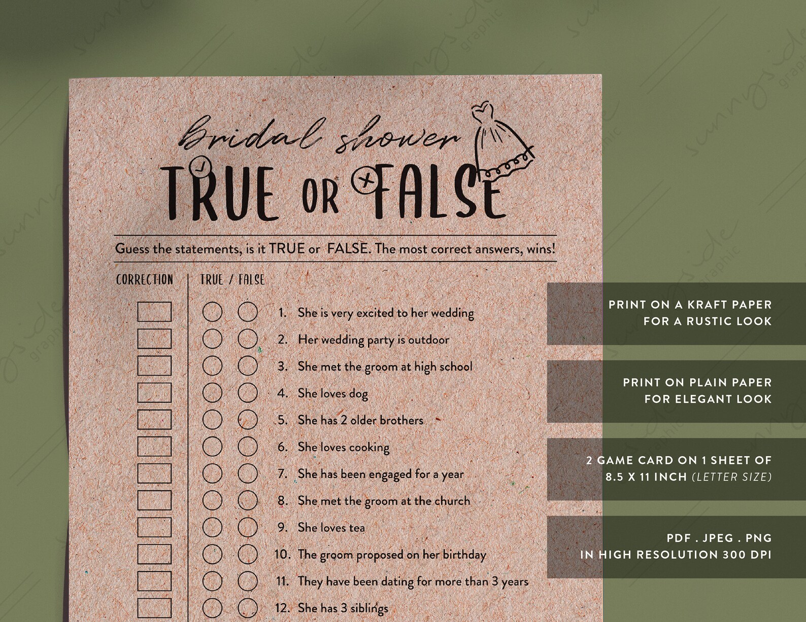 Bridal Shower True or False. Guessing the Bride. Guess - Etsy