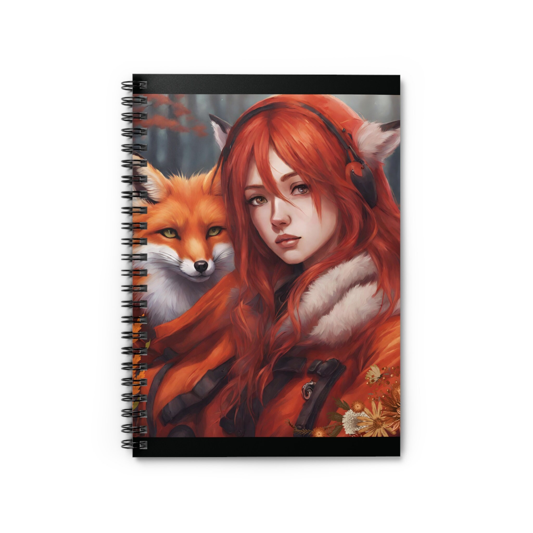 Anime Girl With Fox Sidekick Spiral Notebook - Ruled Line Anime Girl ...