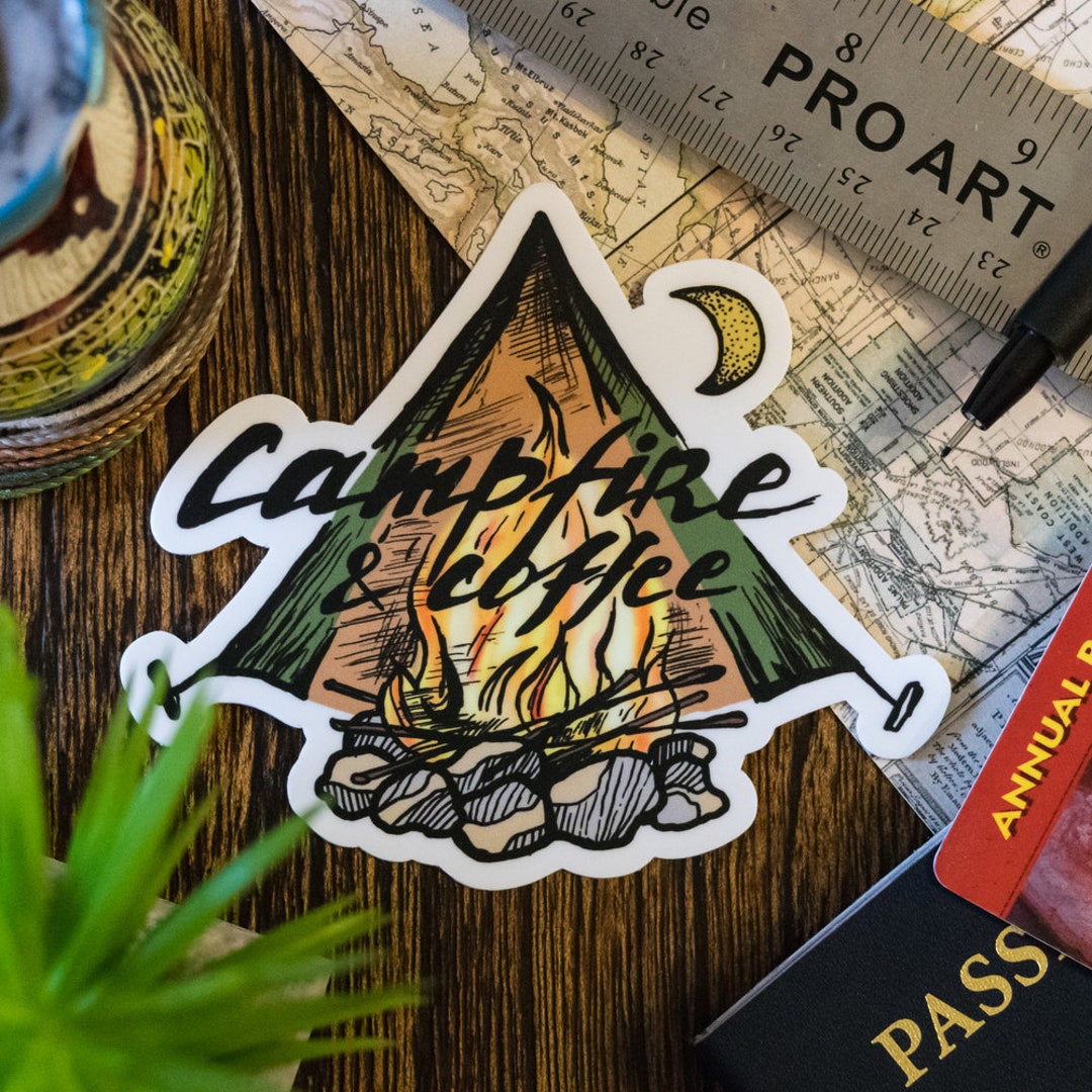 Campfire & Coffee Vinyl Sticker Scrapbook Car Decal Bumper Sticker ...