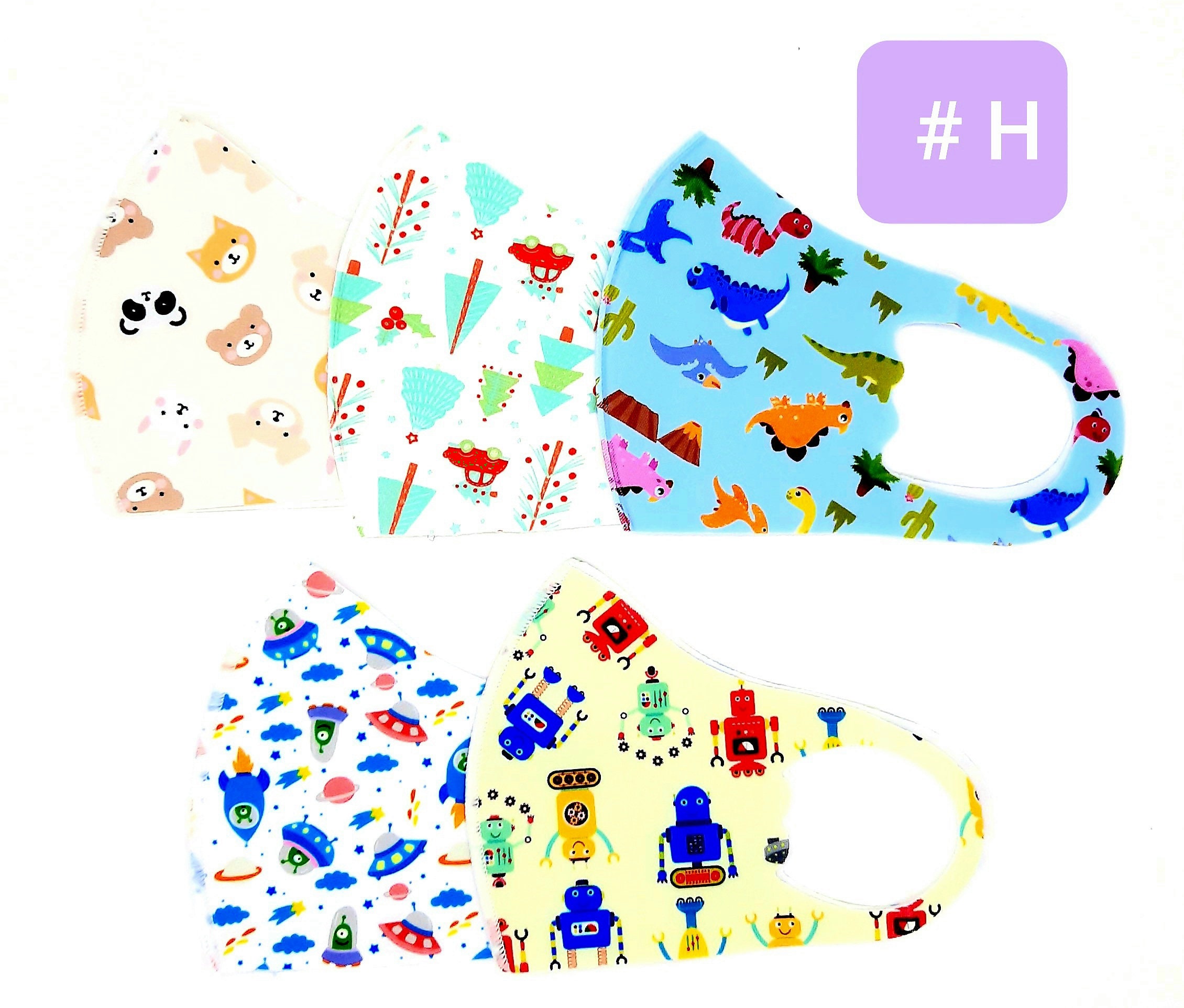 5 Cute Pack of Assorted Kids Face Masks for 3-9 Year Old. Reusable ...
