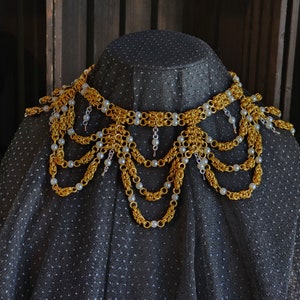 Mini Chainmail Statement Necklace, Byzantine and Pearl, Boho Vintage ...