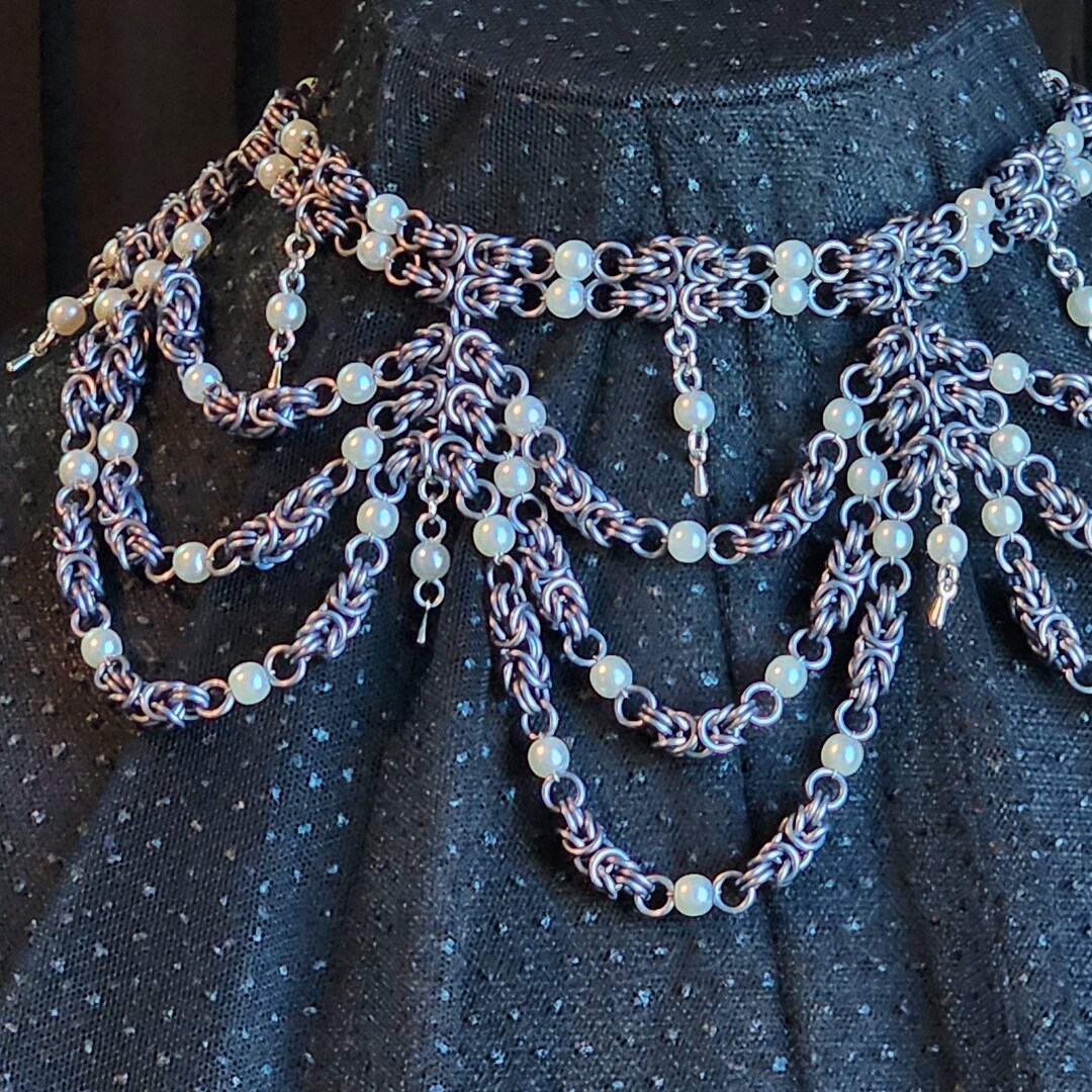Mini Chainmail Statement Necklace, Byzantine and Pearl, Boho Vintage ...