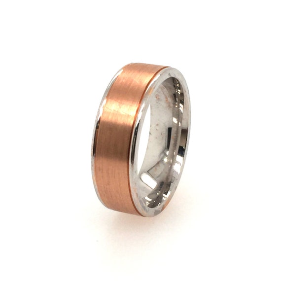 Titanium Ring with 14K Brushed Rose Gold Flat Top Unisex | Etsy