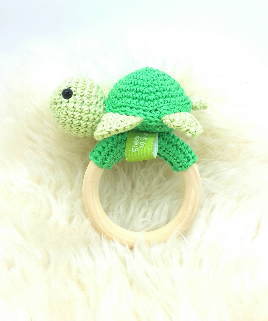 Turtle Rattle Crocheted Green Baby Rattle Gift Birth Baptism Christmas ...