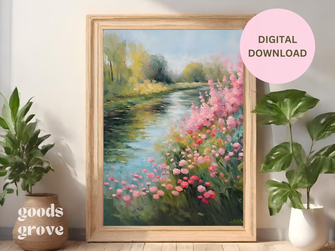 Coquette Art Print Digital Download, Romantic Meadow With Flowers in ...