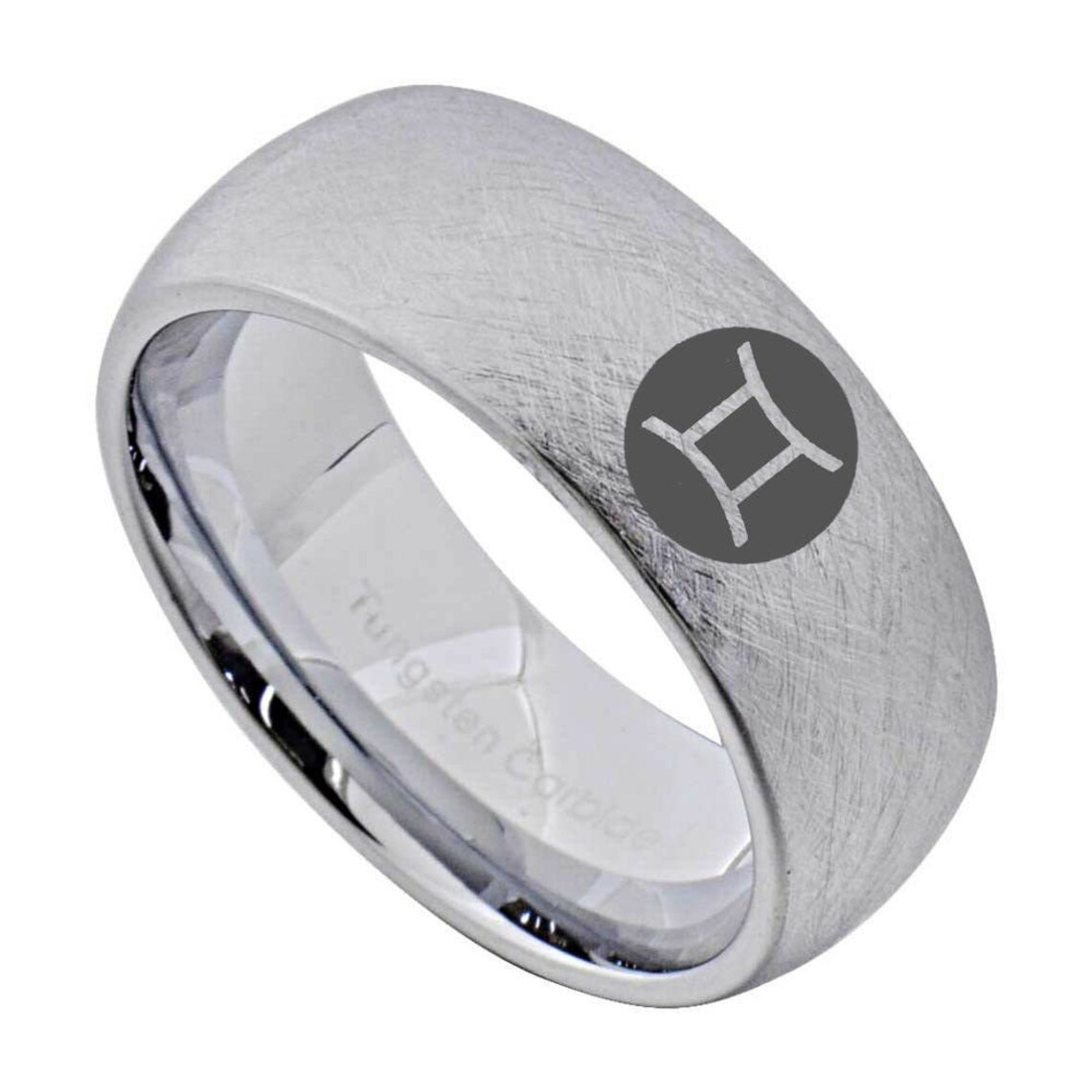 Mens Silver Gemini Zodiac Symbol Tungsten Wedding Band Ring in - Etsy