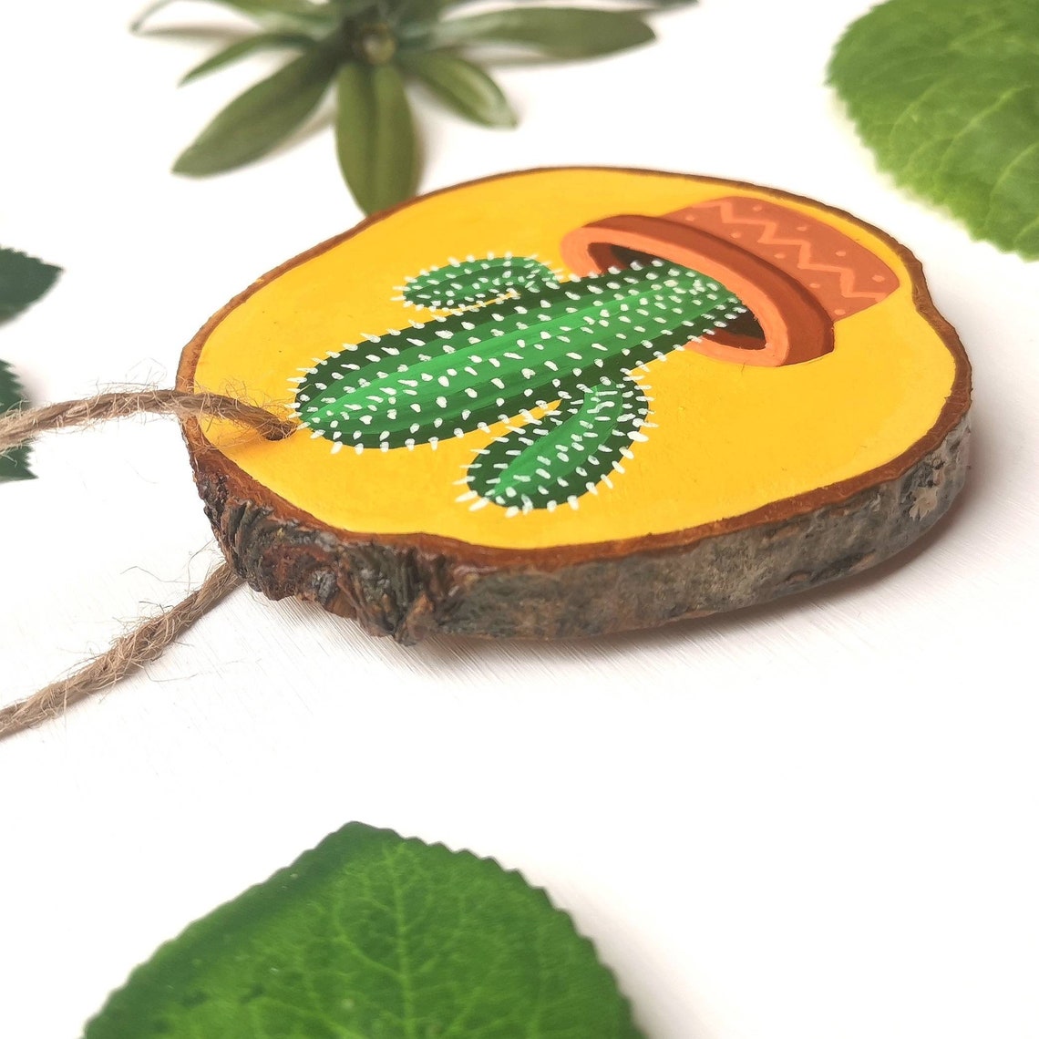 Cactus Hand Painted Wood Slice Wall Hanging - Etsy