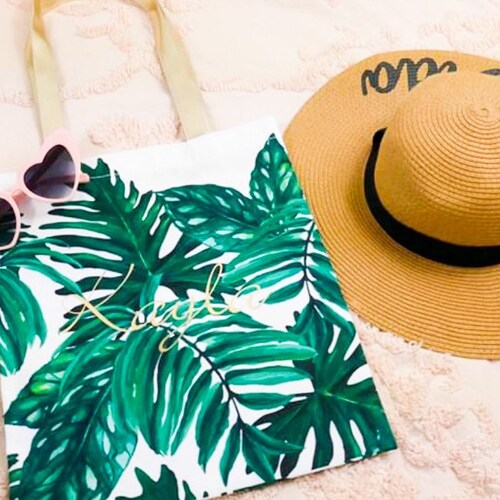 Palm Leaf Tote Bag Personalized Tote Bag Bride Gift - Etsy