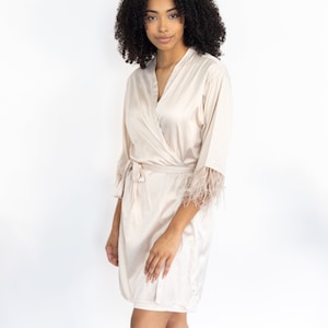 Bride Feather Trim Robes, Robe With Feather, Feather Bridal Robe, Satin ...