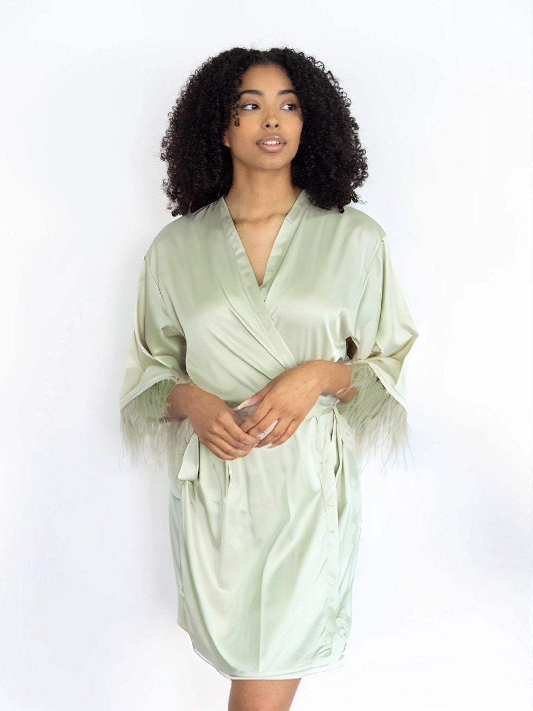 Sage ROBE With Feathers, Pajamas, Bridal Bachelorette Party Gifts ...