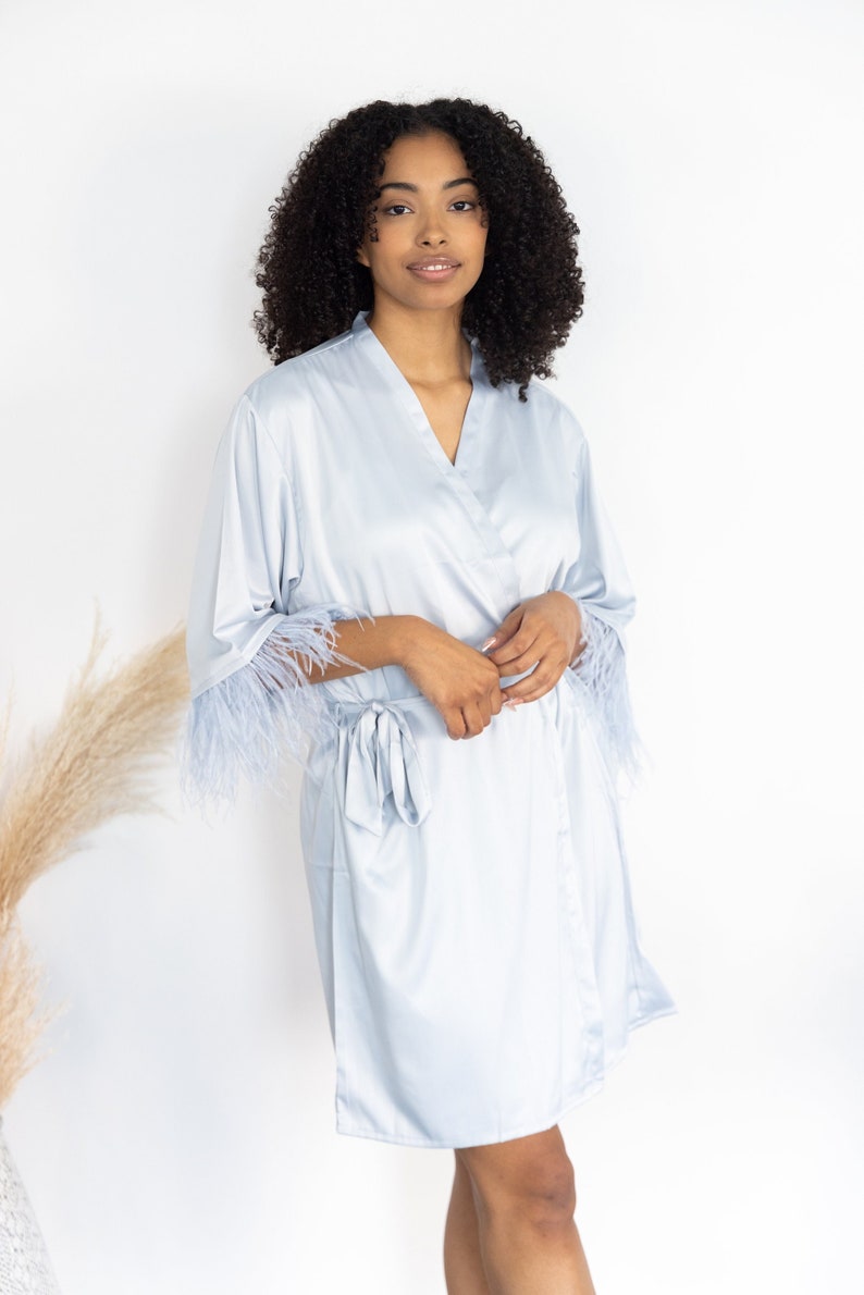 Sage ROBE With Feathers Pajamas Bridal Bachelorette Party - Etsy