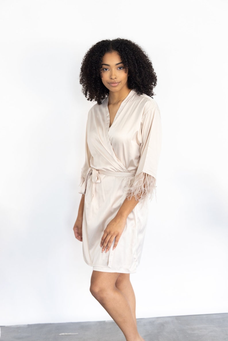 Sage ROBE With Feathers Pajamas Bridal Bachelorette Party - Etsy