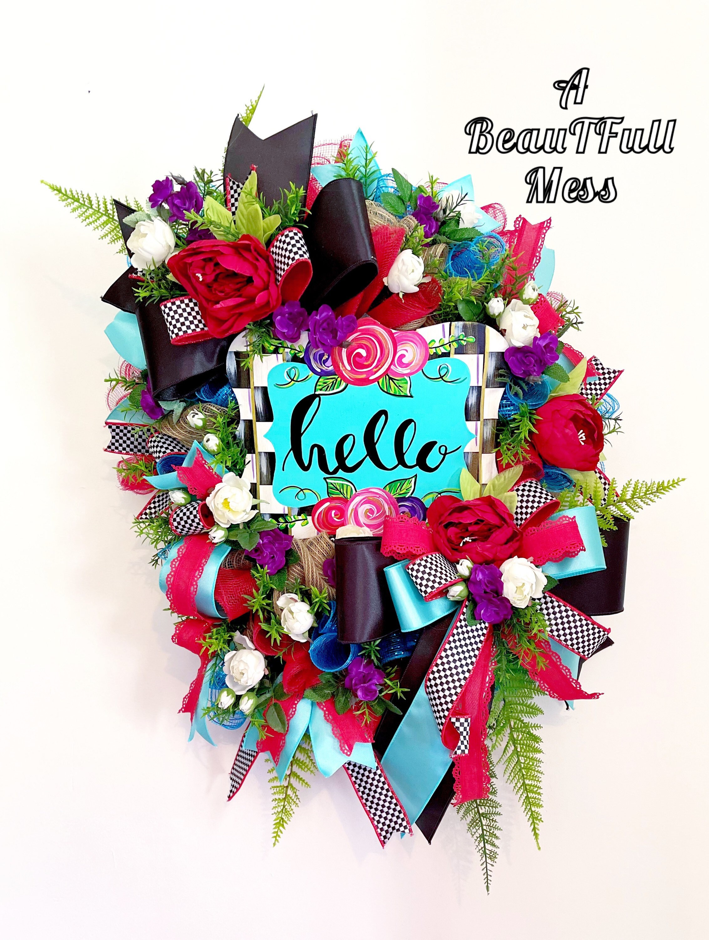 Hello Wreath Welcome Wreath Glam Wreath Everyday Wreath | Etsy