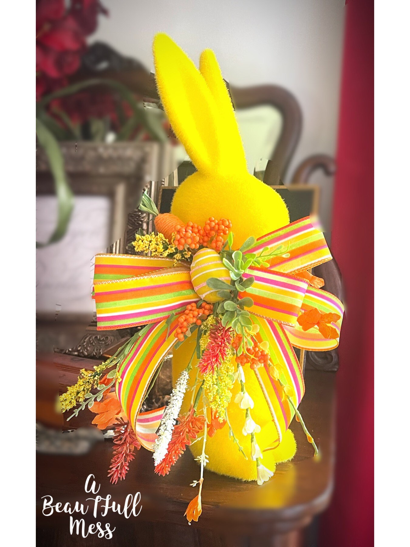 16” Flocked Bunny, Button Nosed Bunny , Spring Decorations, Easter ...