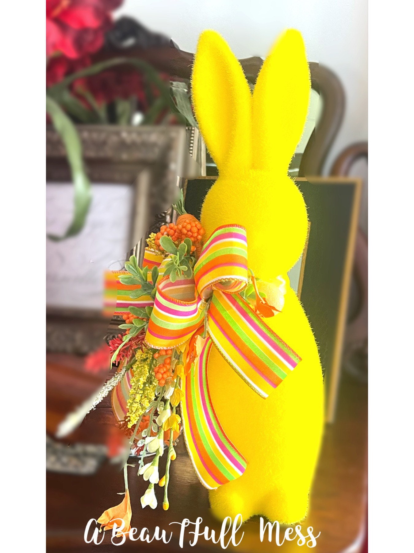 16” Flocked Bunny, Button Nosed Bunny , Spring Decorations, Easter ...