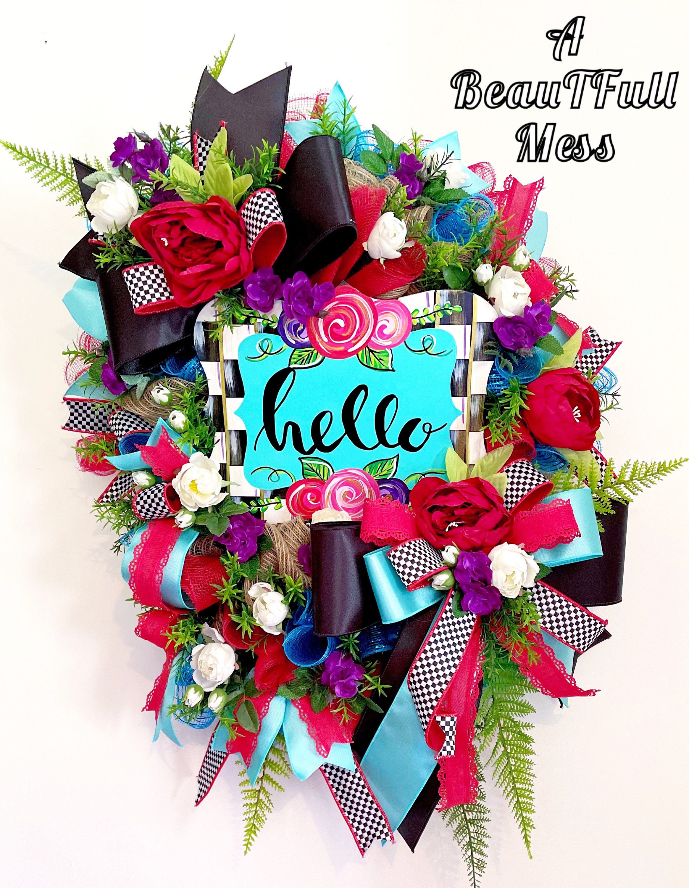 Hello Wreath Welcome Wreath Glam Wreath Everyday Wreath | Etsy