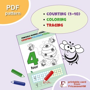Tracing Numbers 1 to 10 Printable Worksheets. Coloring Counting Pages ...