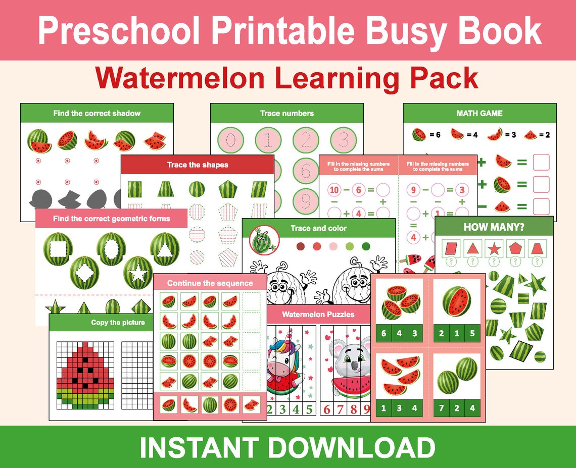 Watermelon Preschool Printable Busy Book Toddler Learning - Etsy