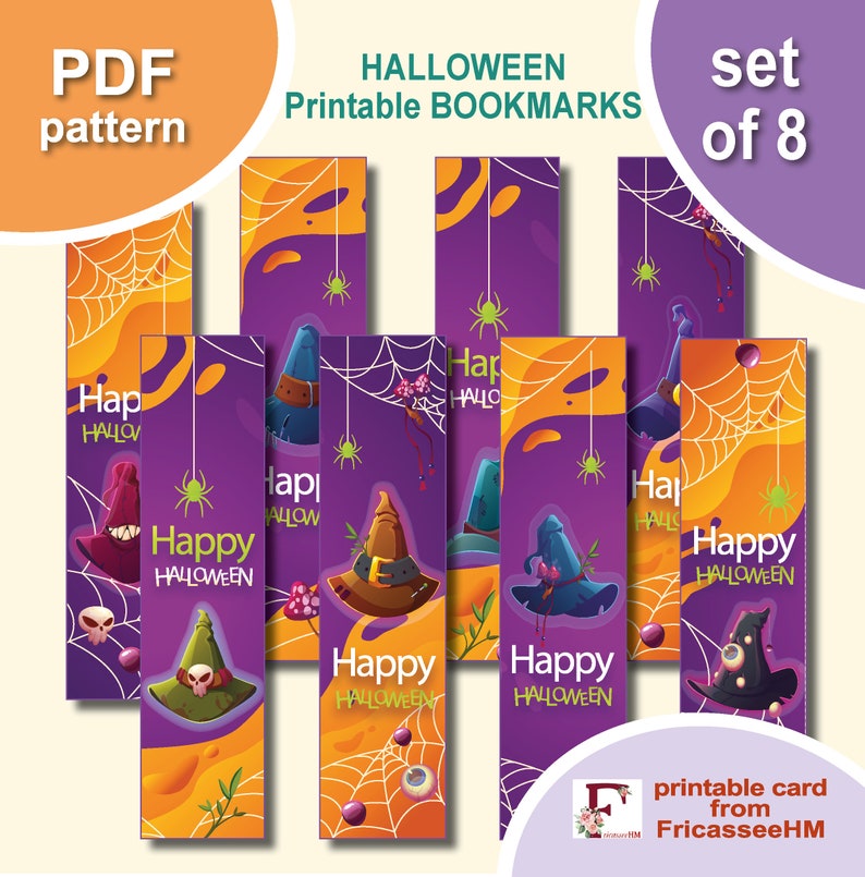 Halloween Printable Bookmarks Set of 8 PDF Bookmarks Gifts - Etsy