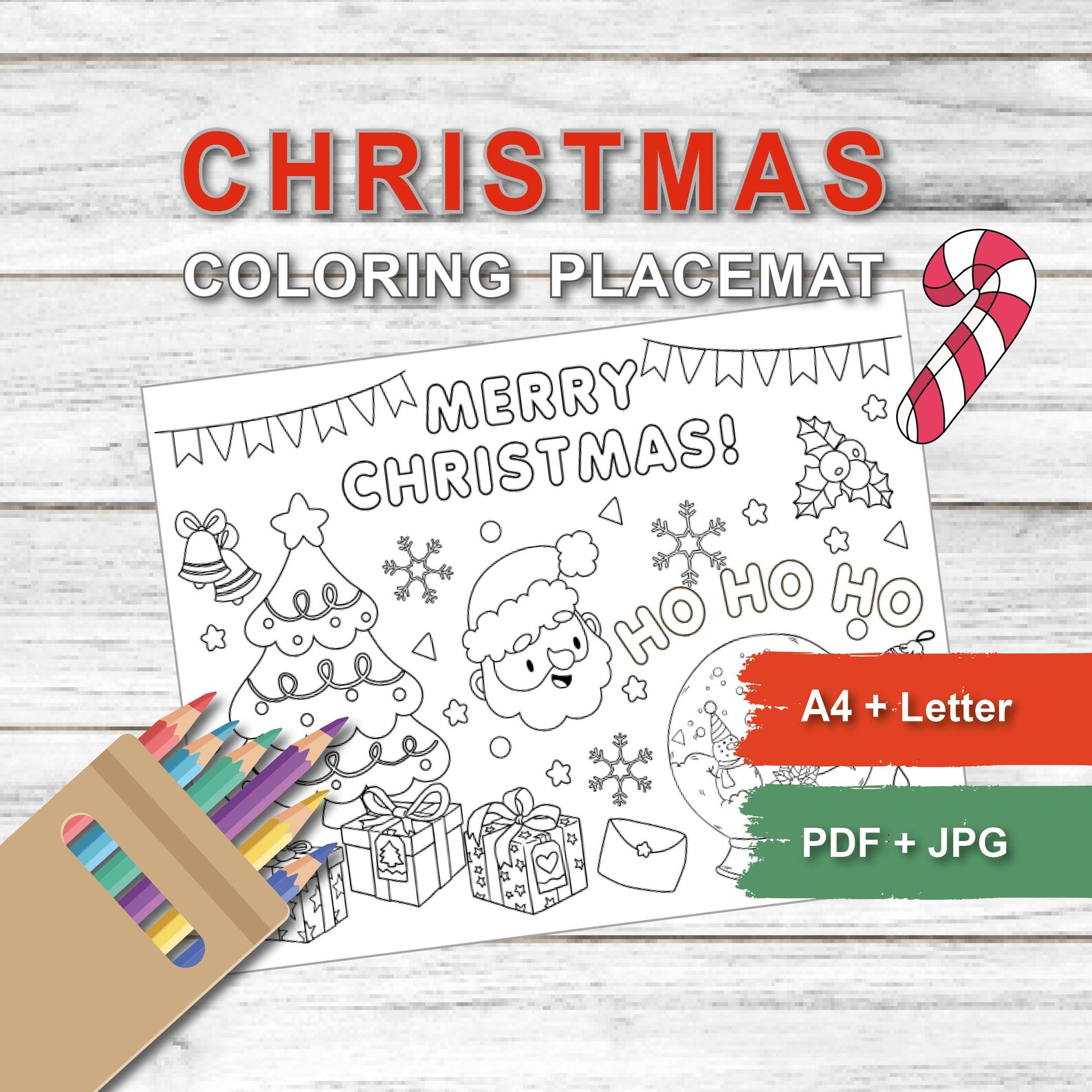 Printable Christmas Coloring Placemat for Kids | Holiday Activity Mat ...