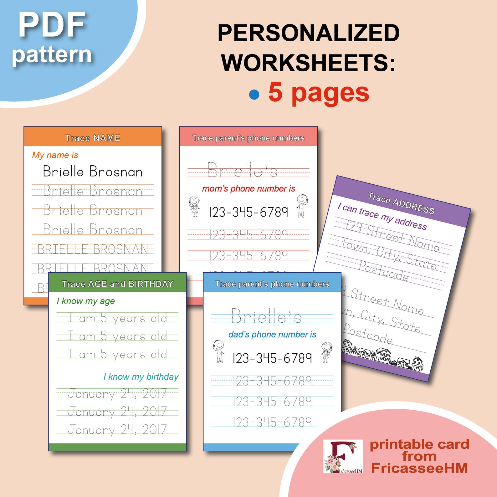 Personalized Handwriting Practice. Name, Age, Address, Phone Numbers ...