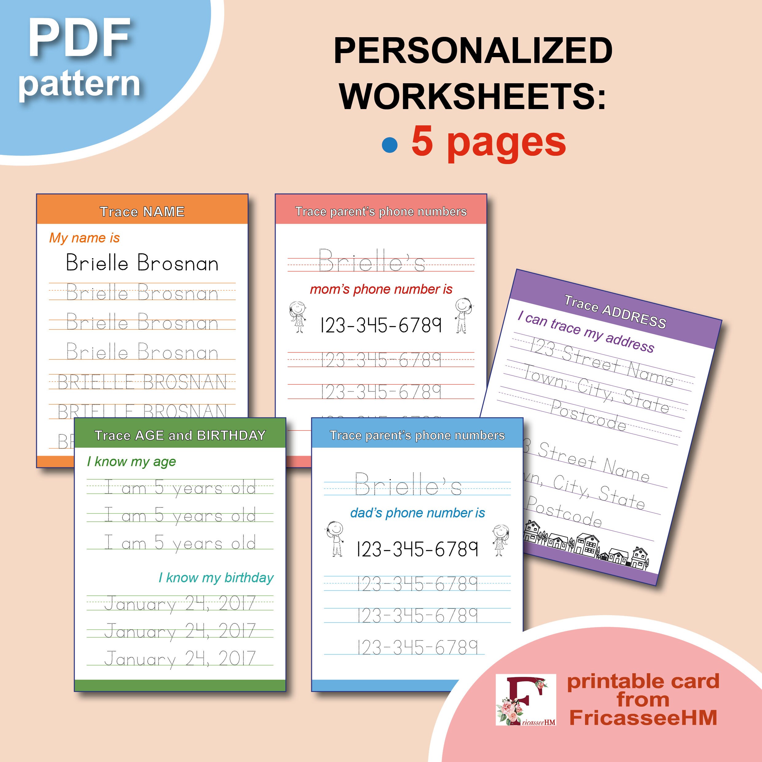 Personalized Handwriting Practice. Name, Age, Address, Phone Numbers ...