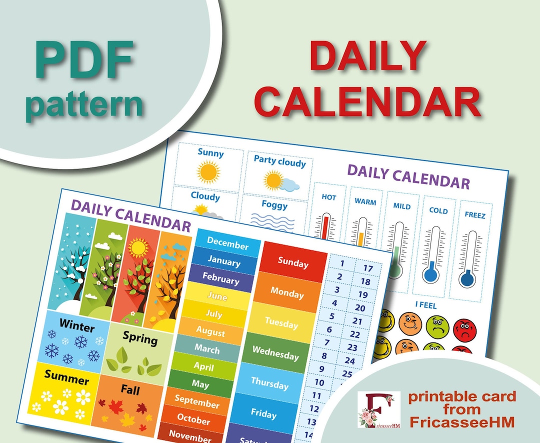 Printable Weather Calendar, Seasons, Month of the Year, Day of the Week ...