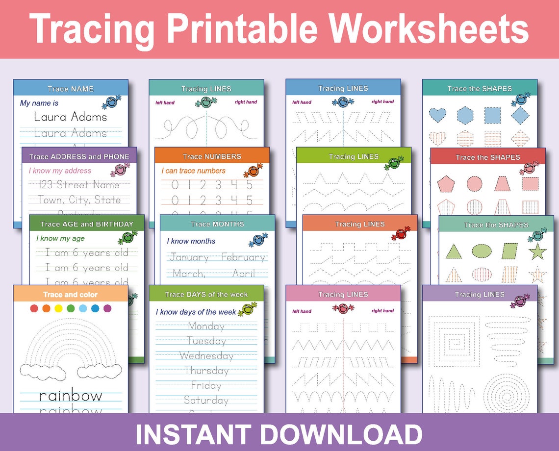 Tracing Printable Worksheets for Preschool Kindergarten | Etsy