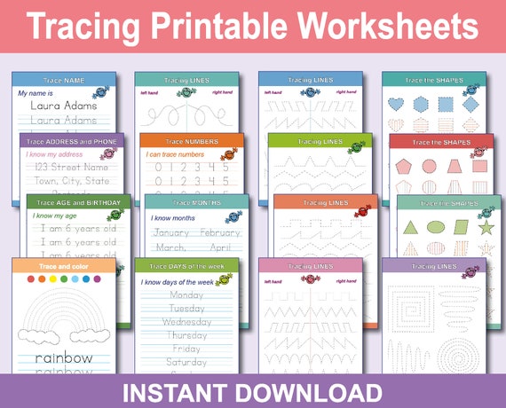 Tracing Printable Worksheets for Preschool Kindergarten | Etsy