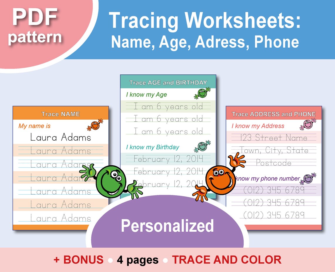 Printable Handwriting Practice Name Age Address Phone - Etsy