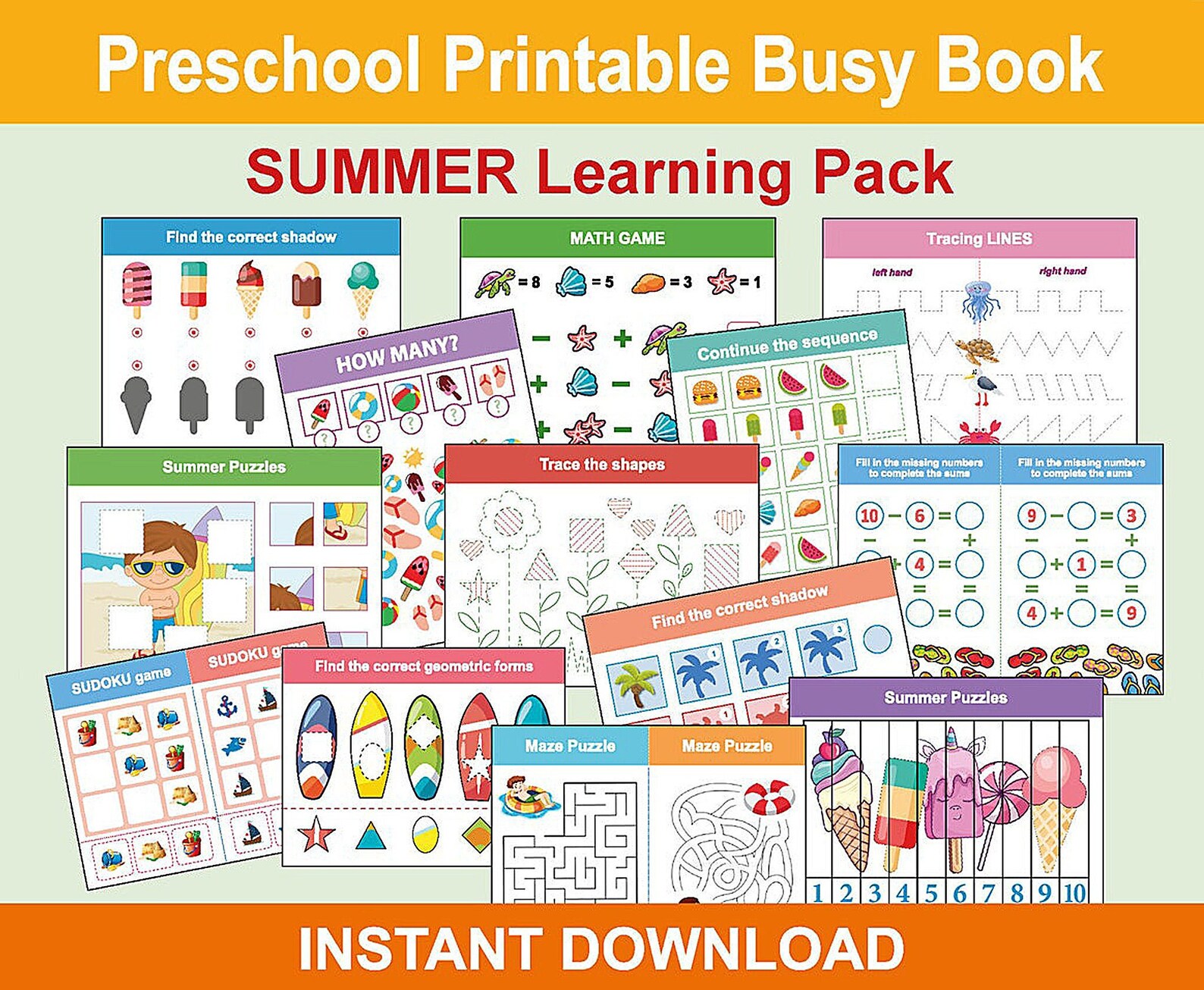 Summer Preschool Printable Busy Book, Toddler Learning Pack, Homeschool ...