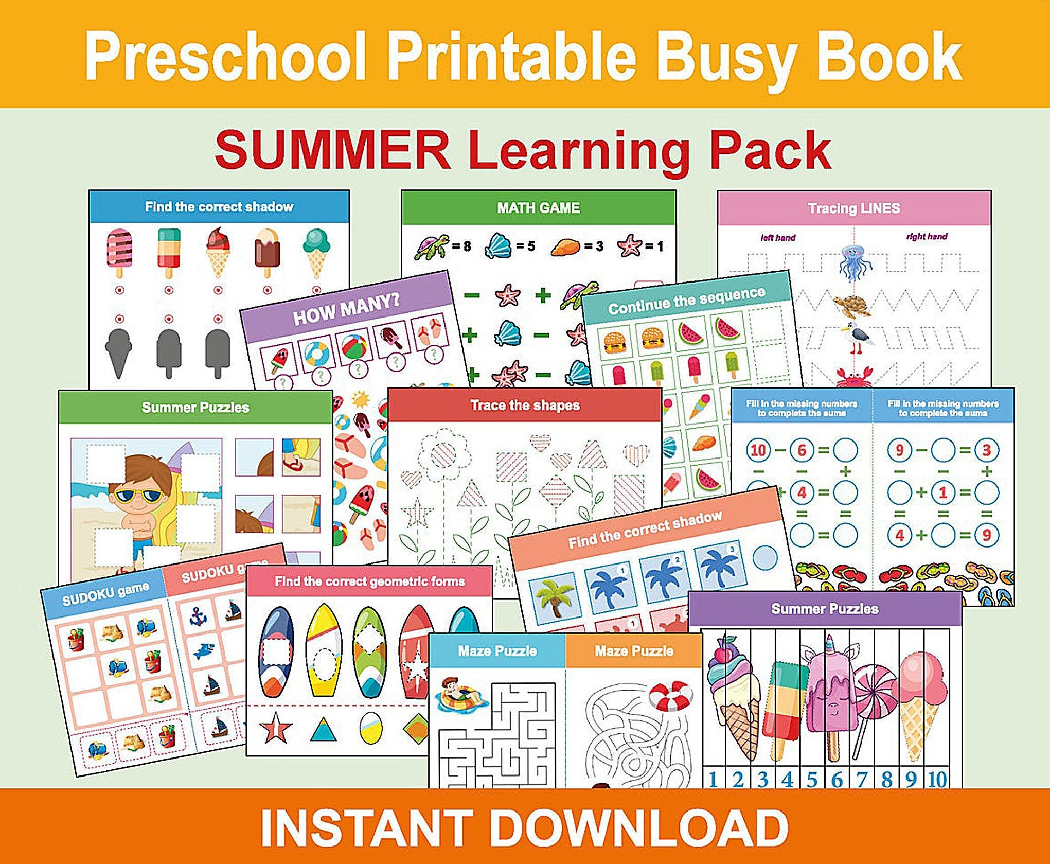 Summer Preschool Printable Busy Book, Toddler Learning Pack, Homeschool ...