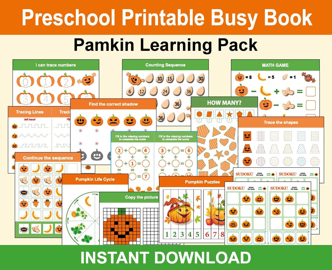Pumpkin Learning Pack. Printable Pumpkin Activities. Printable - Etsy