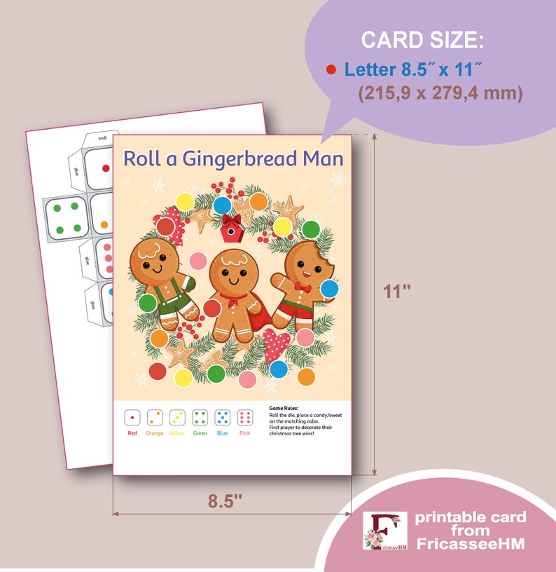 Roll-a-gingerbread Man Game. Christmas Activity for Family. Printable ...