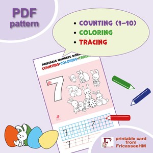 Easter Bunny Coloring Pages for Kids. Printable Tracing Number | Etsy