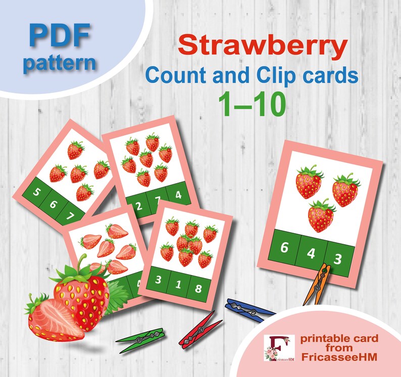 Strawberry Count and Clip Cards 1-10. Printable Preschool Activity ...