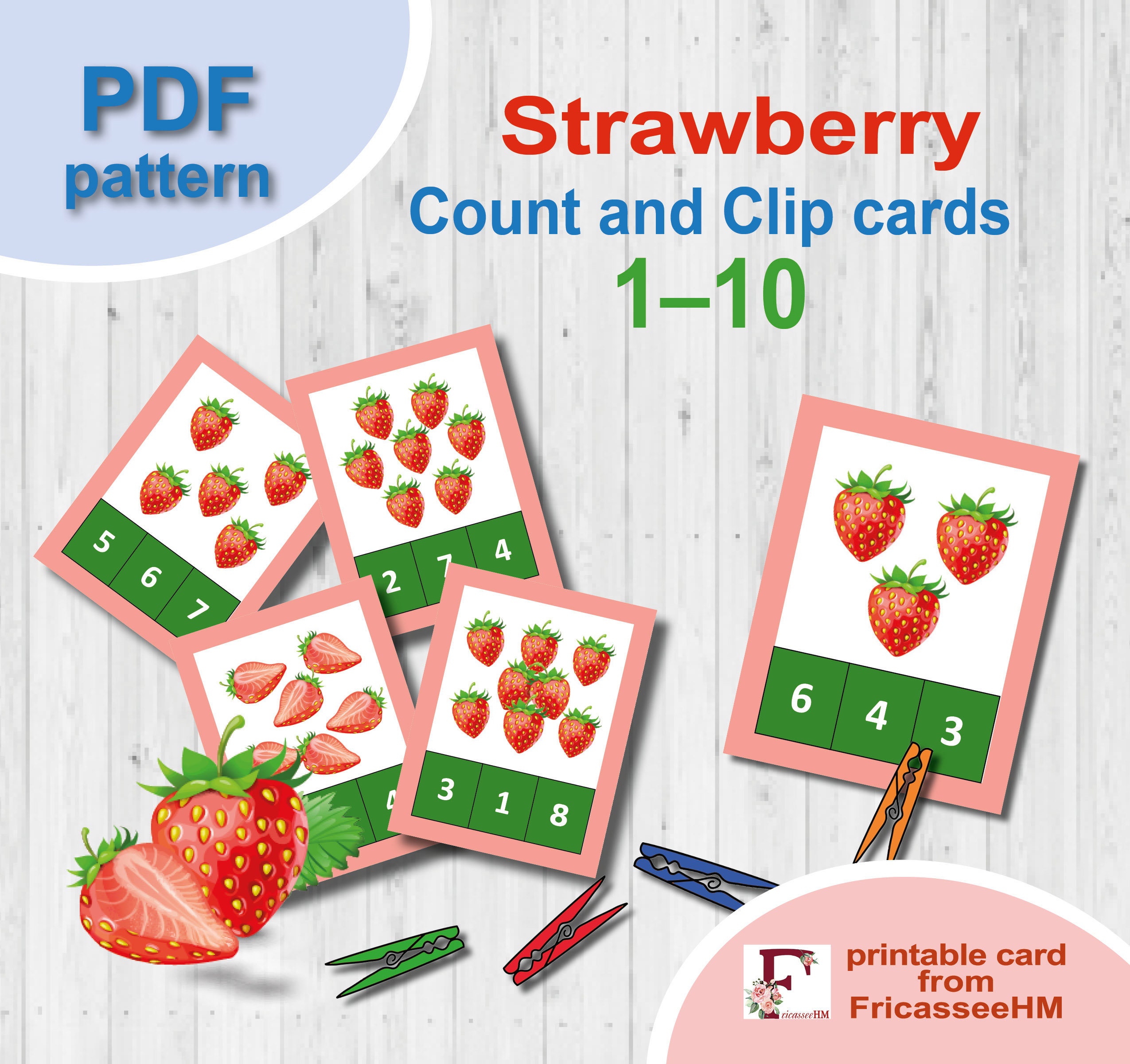 Strawberry Count and Clip Cards 1-10. Printable Preschool Activity ...