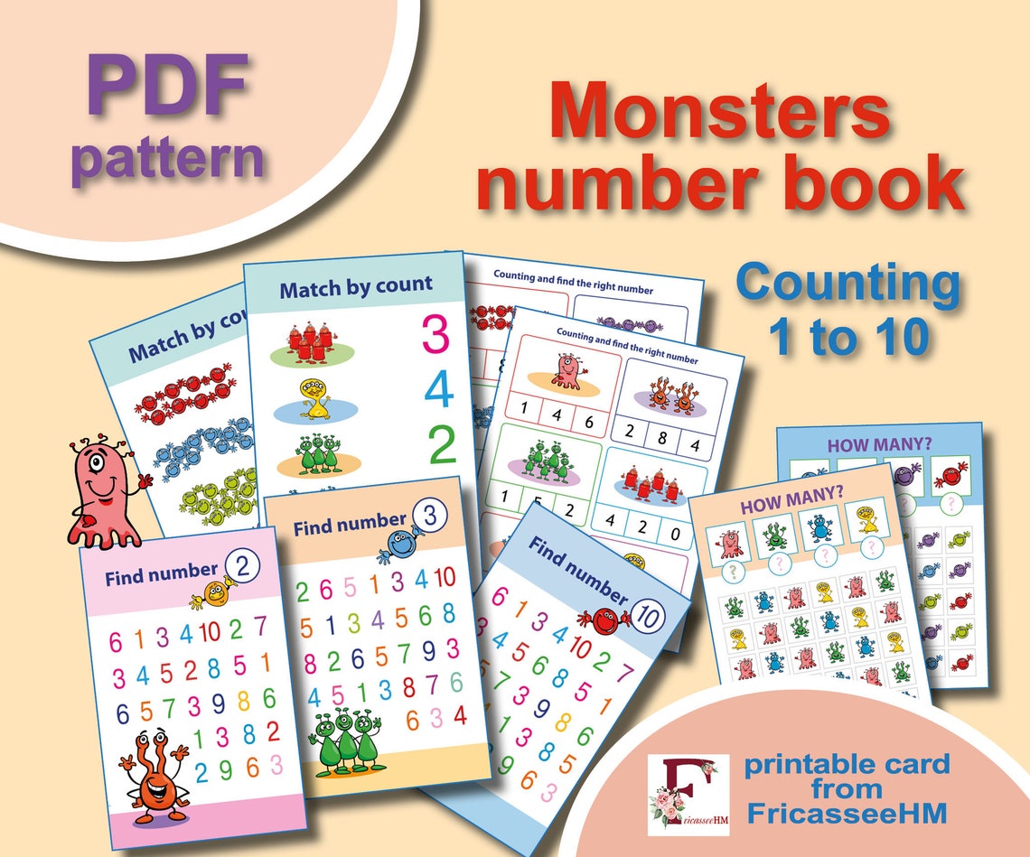 Numbers Toddler Busy Book. Counting Cards 1-10. Monsters - Etsy