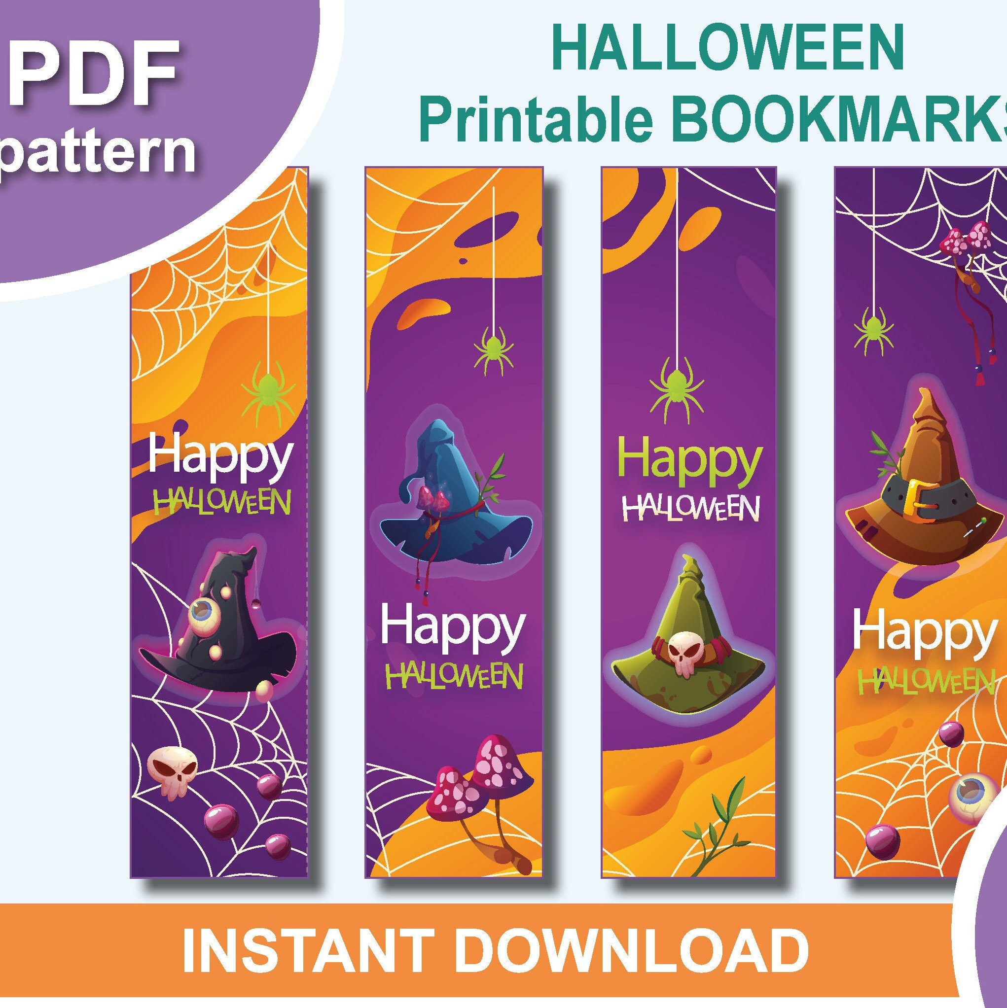 Halloween Printable Bookmarks, Set of 8, PDF Bookmarks, Gifts for ...
