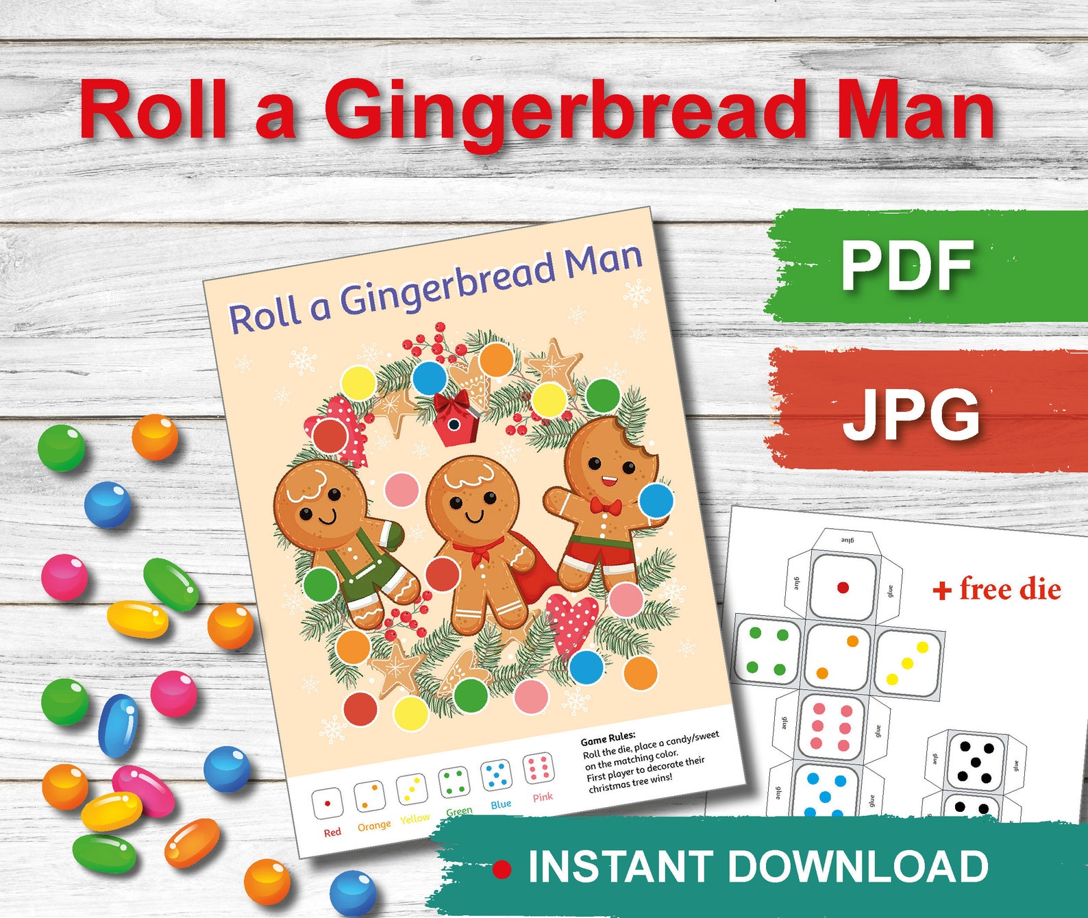 Roll-a-gingerbread Man Game: Christmas Family Activity (instant ...