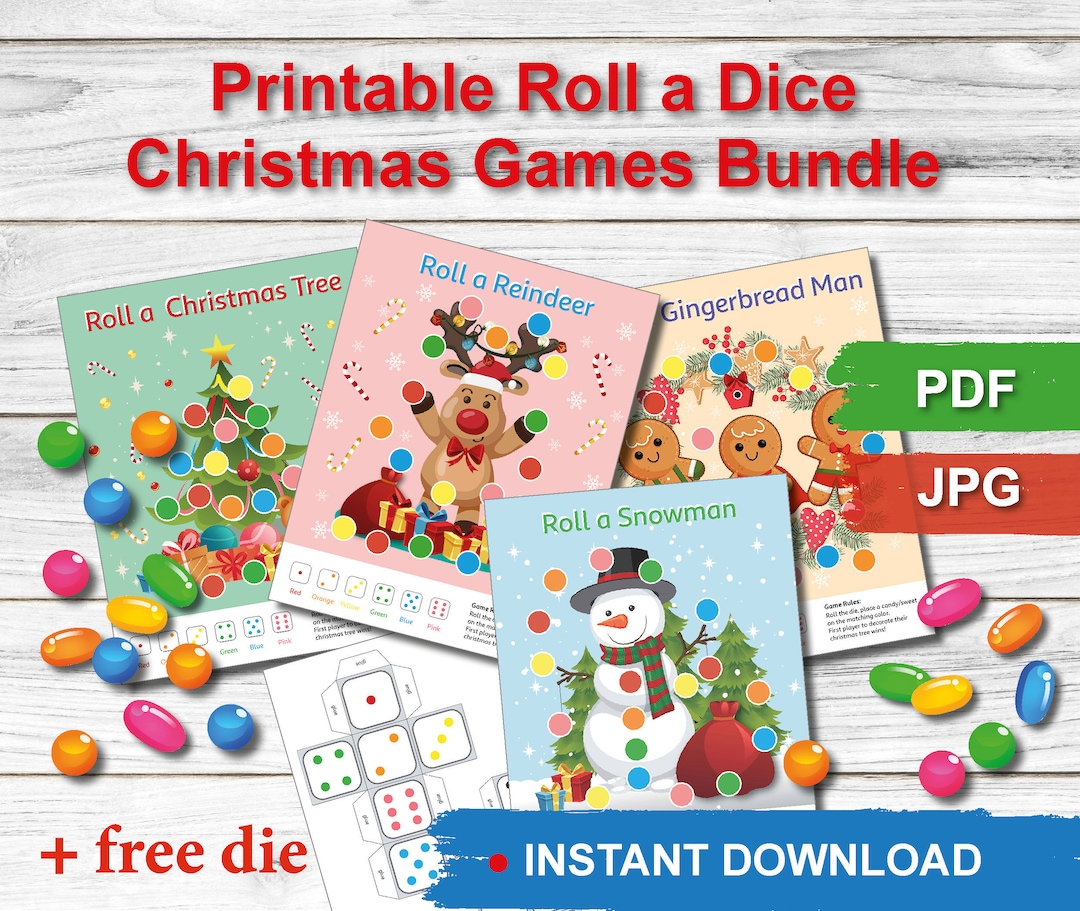 Printable Roll a Dice Christmas Game Bundle. Family Christmas Games ...