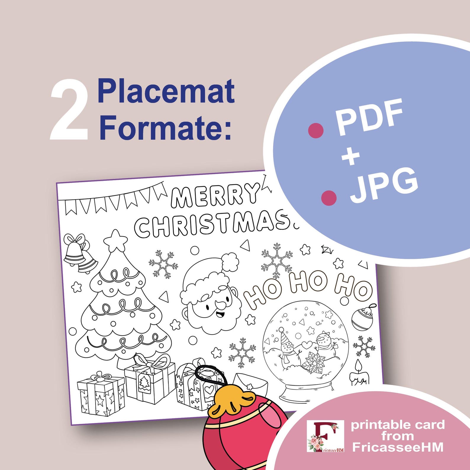 Printable Christmas Coloring Placemat for Kids | Holiday Activity Mat ...
